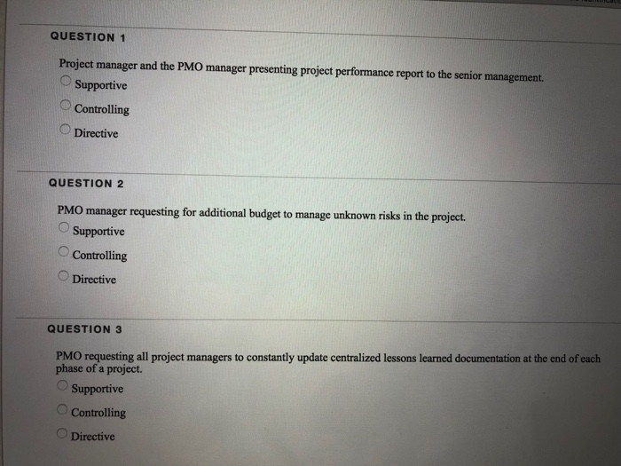 Solved QUESTION 1 Project manager and the PMO manager | Chegg.com