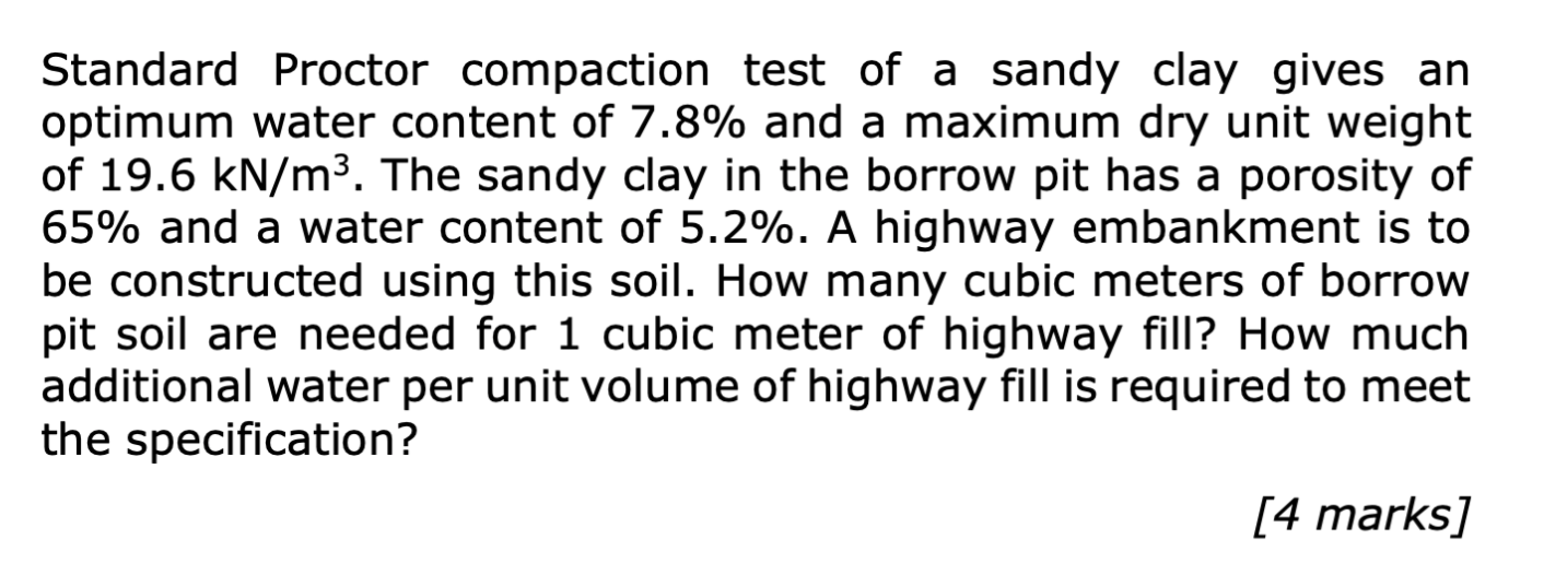 Solved Standard Proctor compaction test of a sandy clay | Chegg.com