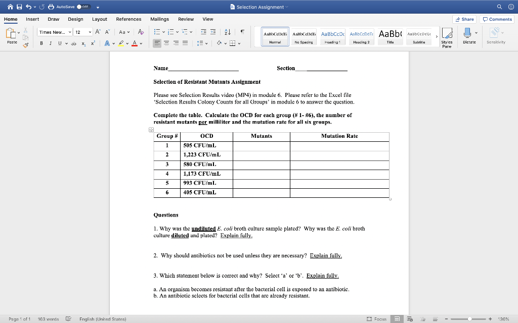 U AutoSave OFF Selection Assignment a Home Insert | Chegg.com