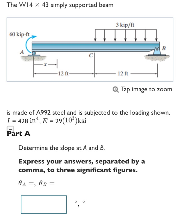 Solved The W14 × 43 simply supported beam 3 kip/ft 60 kip ft | Chegg.com
