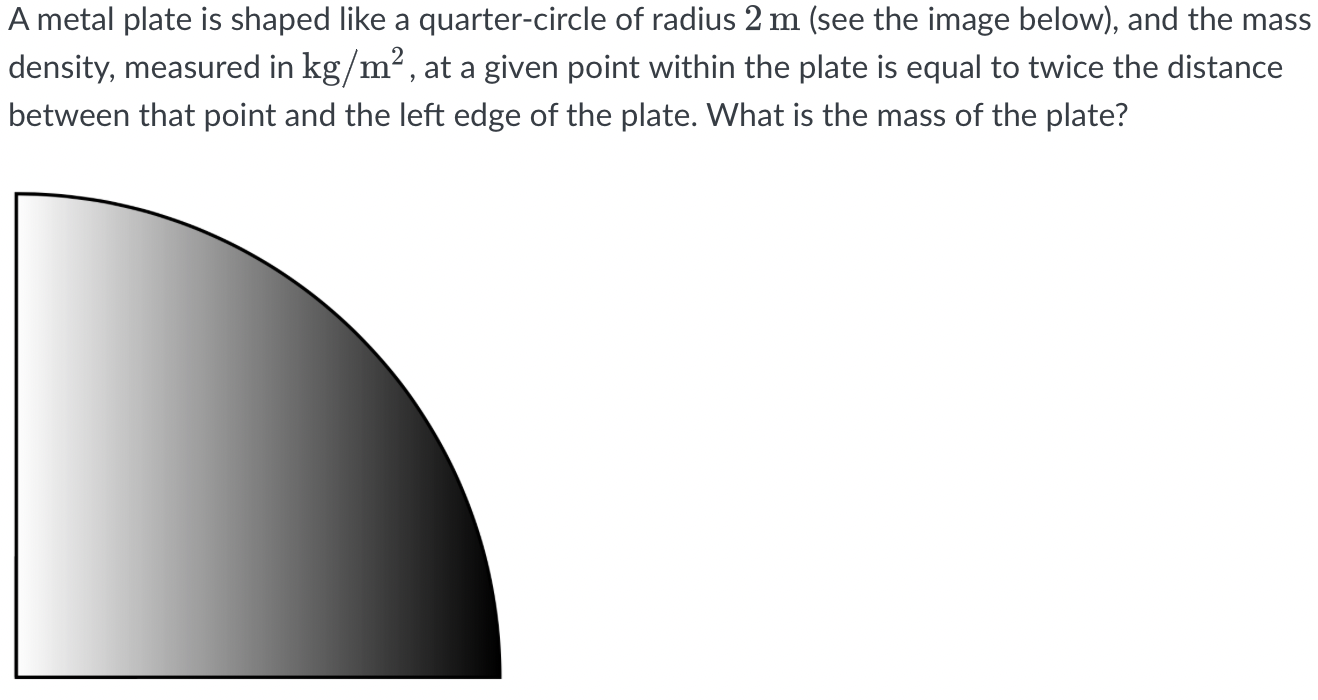 Solved A metal plate is shaped like a quarter-circle of | Chegg.com