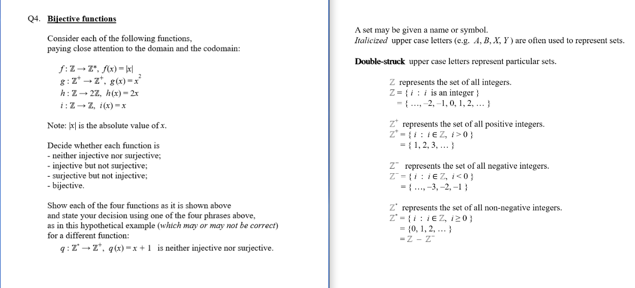 Solved Q4. Bijective functions Consider each of the | Chegg.com