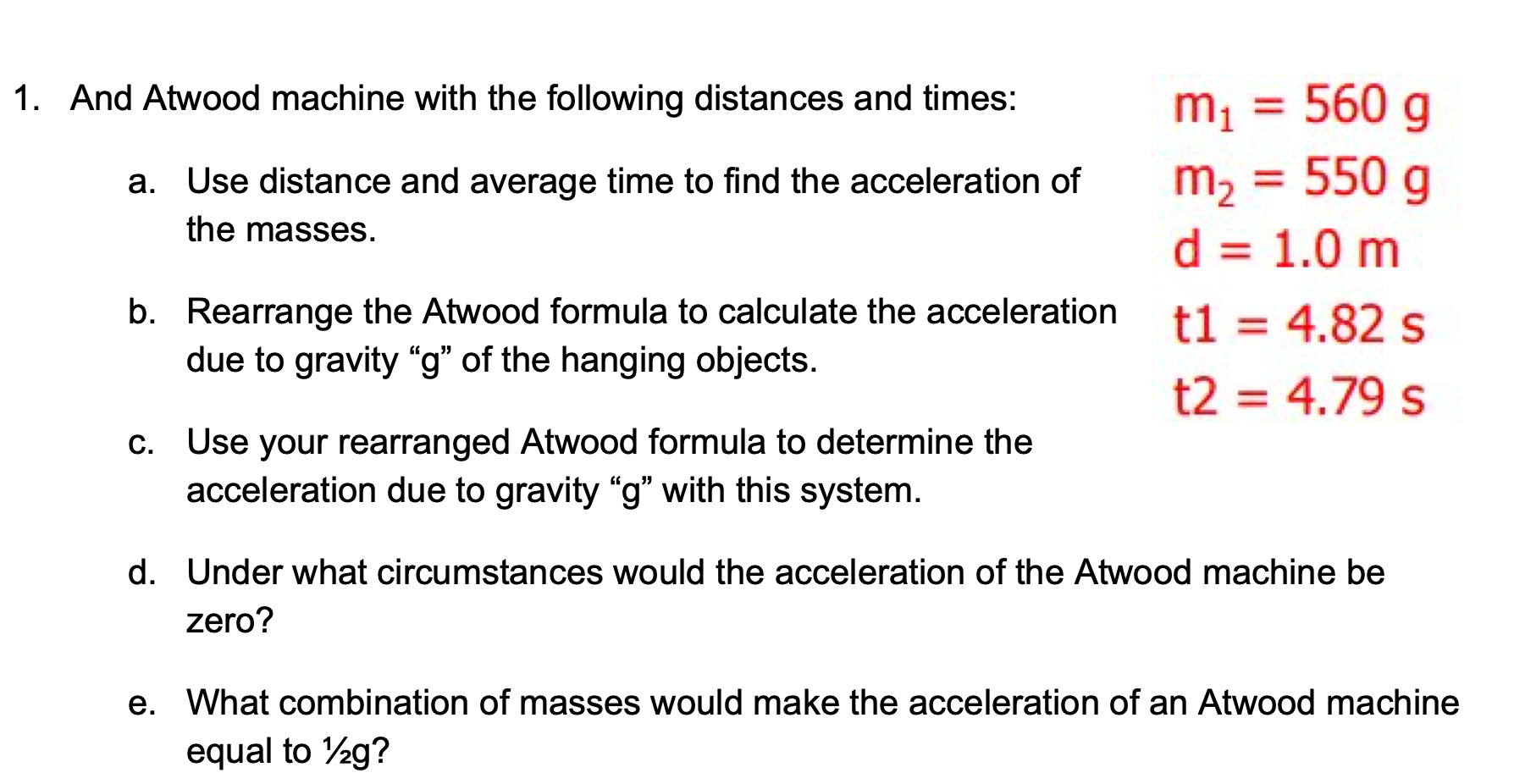 Solved 1. And Atwood machine with the following distances | Chegg.com