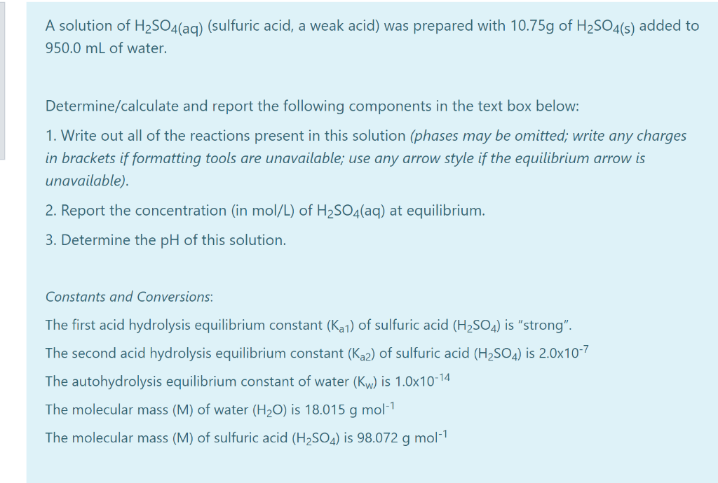 Solved A solution of H2SO4(aq) (sulfuric acid, a weak acid) | Chegg.com