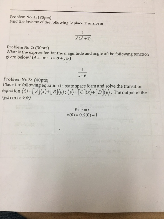 Solved Problem No. 1: (30pts) Find the inverse of the | Chegg.com