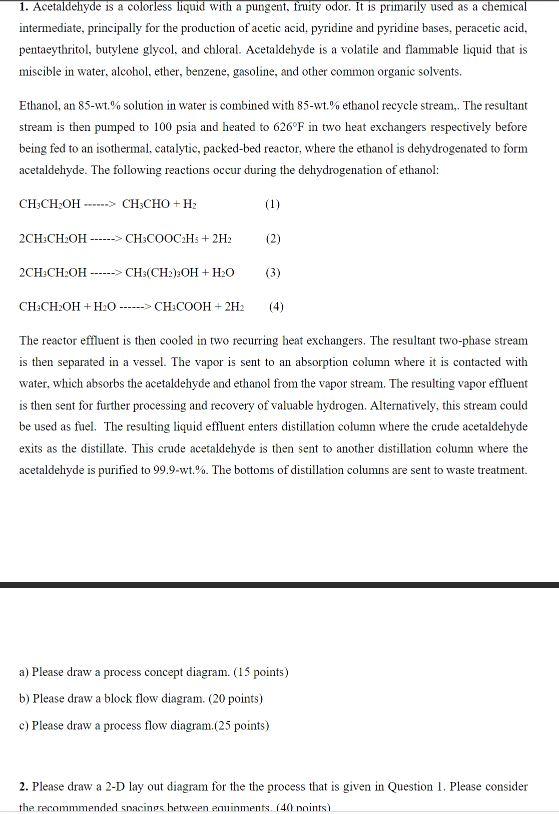 Solved 1. Acetaldehyde is a colorless liquid with a pungent, | Chegg.com