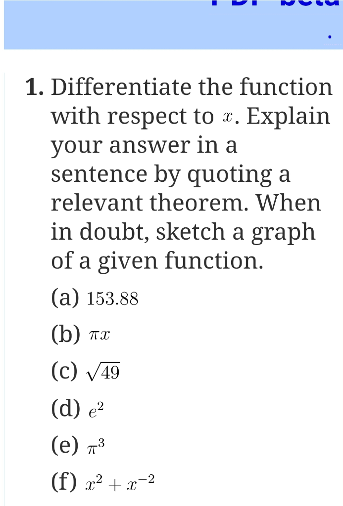 Solved 1. Differentiate the function with respect to 2. | Chegg.com