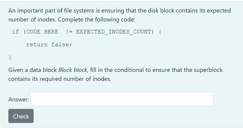 Solved An important part of file systems is ensuring that | Chegg.com
