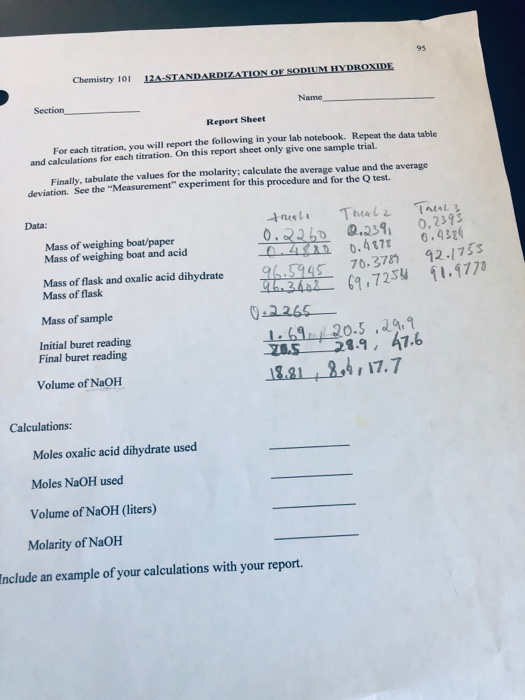 101 Name Report Sheet For each titration, you will | Chegg.com