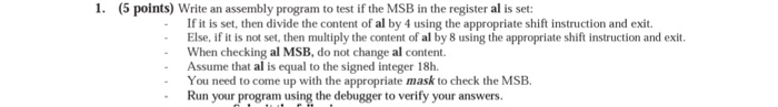 Solved Write An Assembly Program To Test If The Msb In The 
