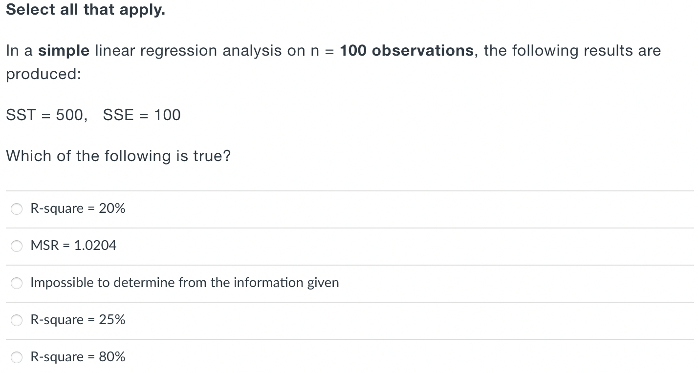Solved In a simple linear regression analysis on n=100 | Chegg.com
