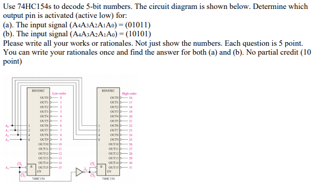 Solved Use 74HC154s to decode 5-bit numbers. The circuit | Chegg.com