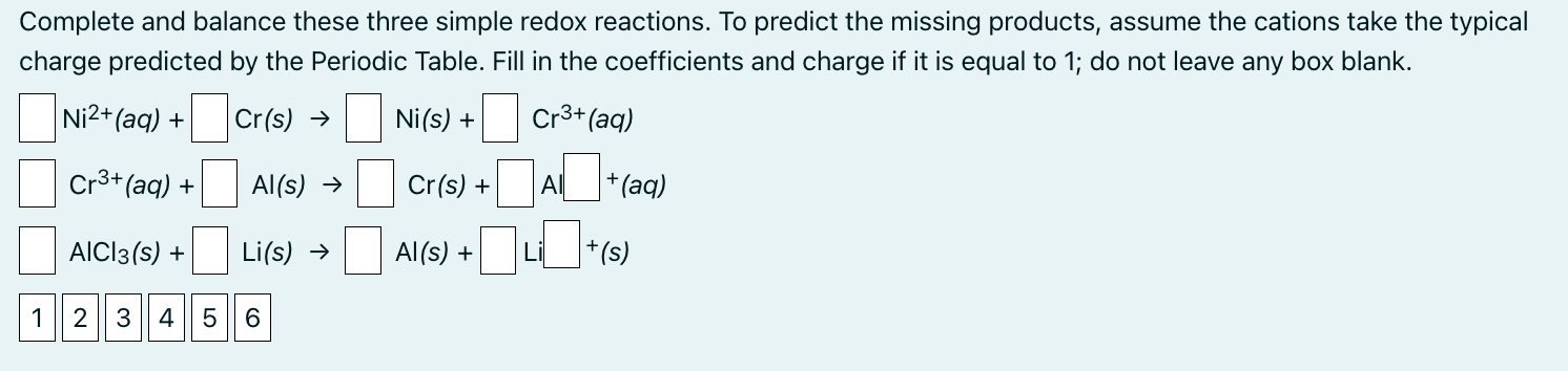Solved Complete and balance these three simple redox | Chegg.com