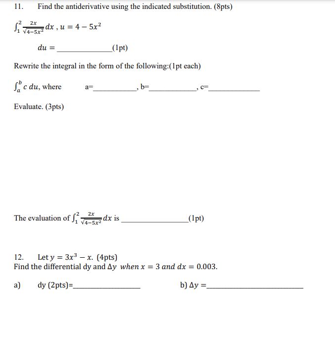 Solved 11. Find the antiderivative using the indicated | Chegg.com