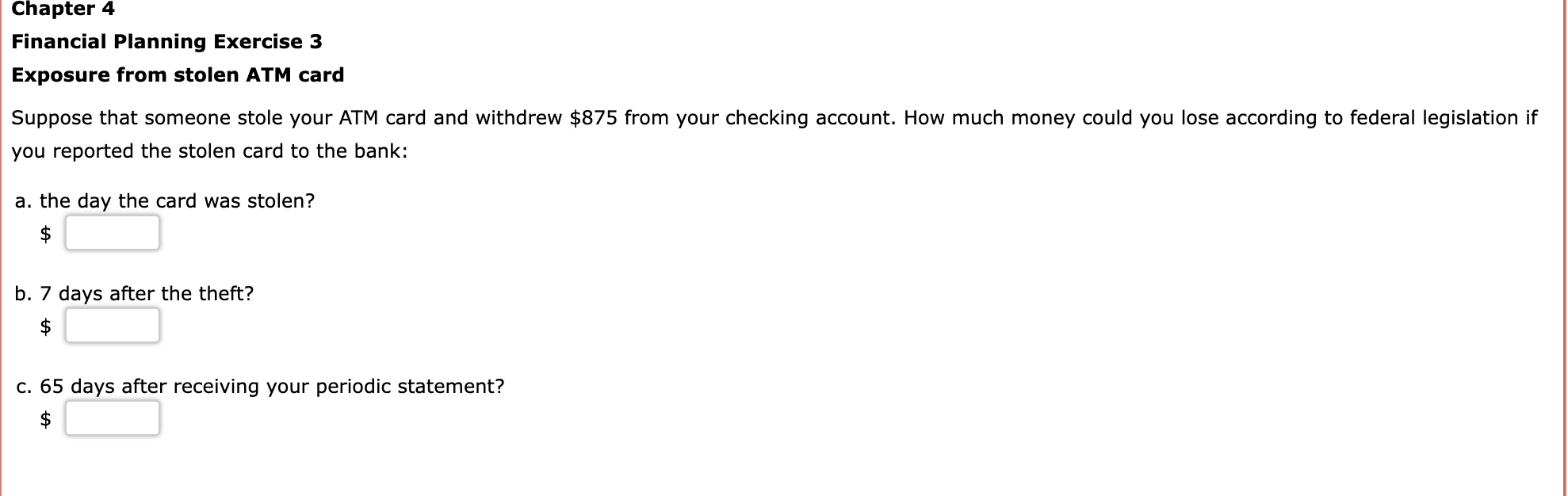 Solved Chapter 4 Financial Planning Exercise 3 Exposure from | Chegg.com