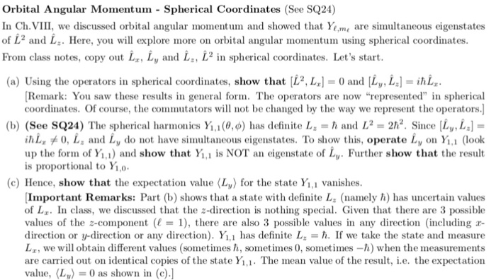 Solved Orbital Angular Momentum - Spherical Coordinates See | Chegg.com