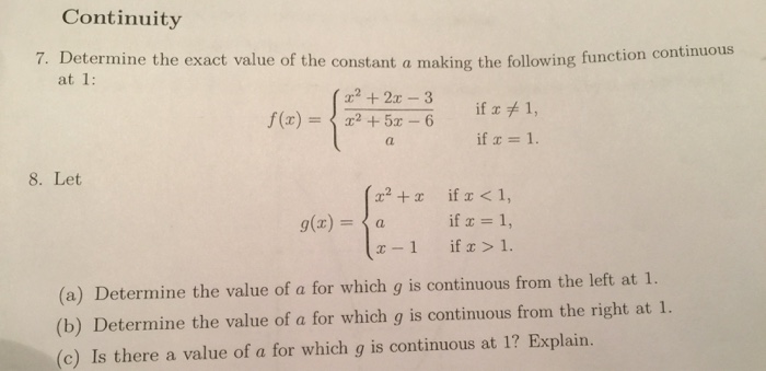 Solved Continuity 7. Determine the exact value of the | Chegg.com