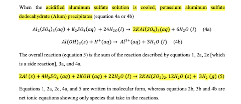 Solved 1. Reaction of aluminum with KOH (the dissolution | Chegg.com
