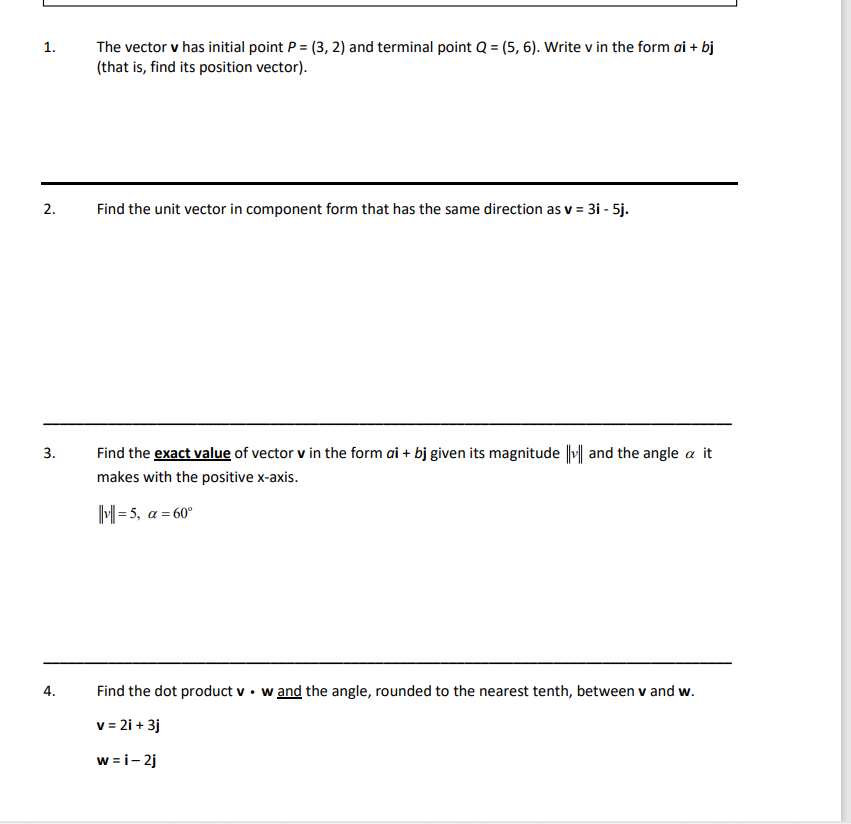 Solved The vector v has initial point P=(3,2) and terminal | Chegg.com