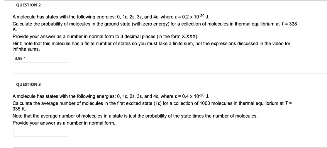 Solved QUESTION 2 A molecule has states with the following | Chegg.com