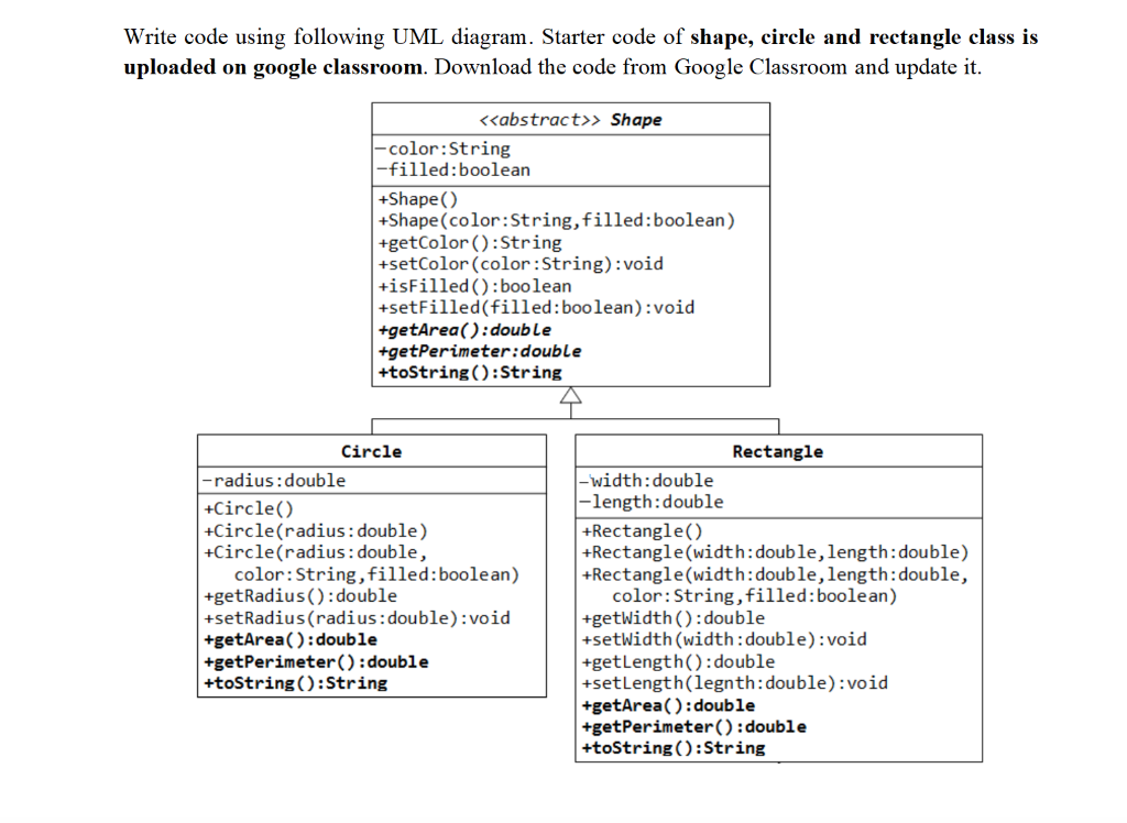 Solved Write code using following UML diagram. Starter code | Chegg.com