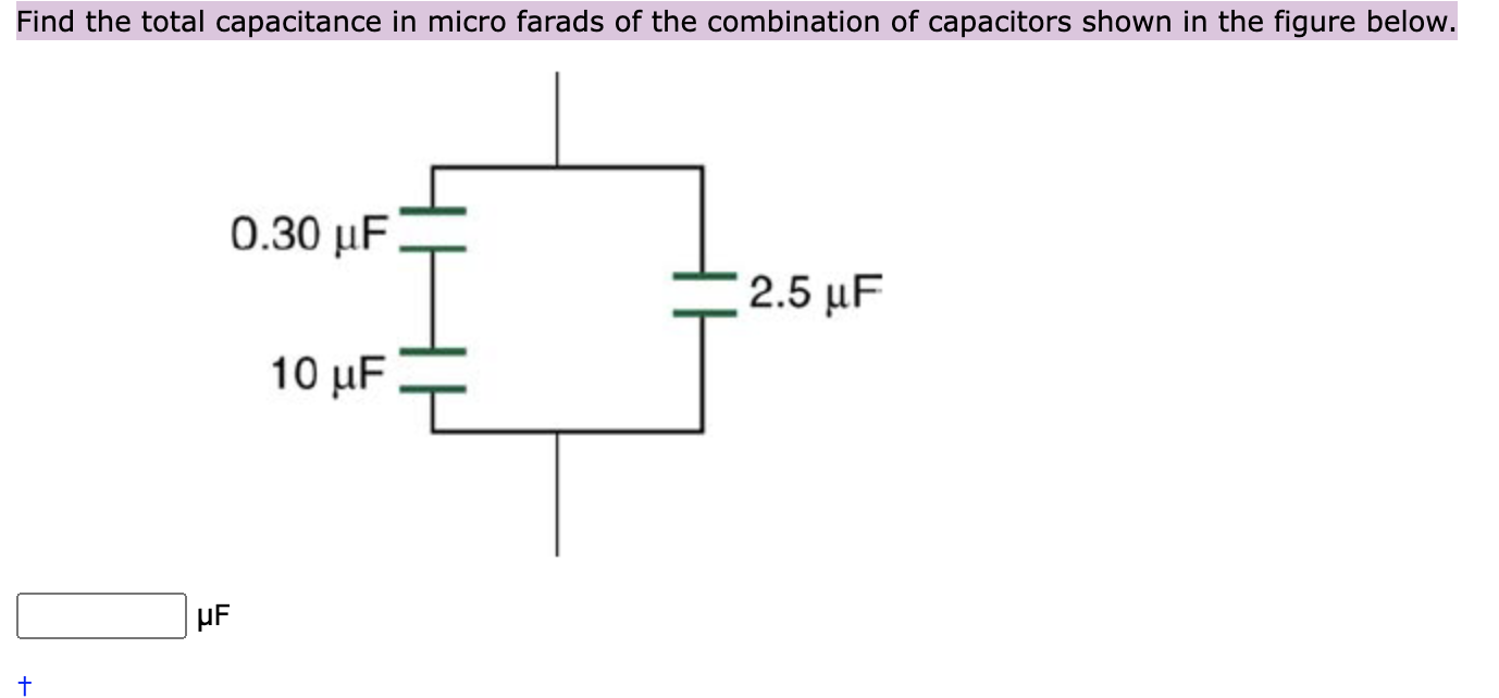 [Solved]: Find the total capacitance in micro farads of th