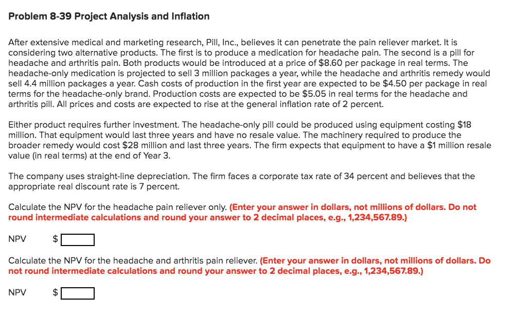 Solved Problem 8-39 Project Analysis and Inflation After | Chegg.com