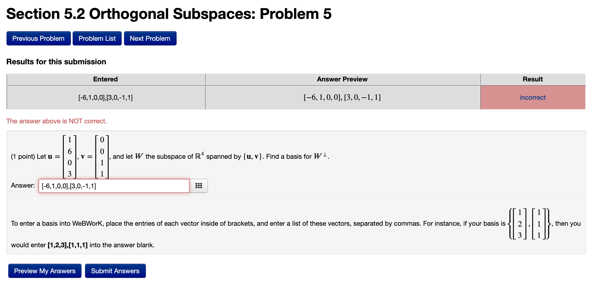 Solved Section 5.2 Orthogonal Subspaces: Problem 5 Previous | Chegg.com