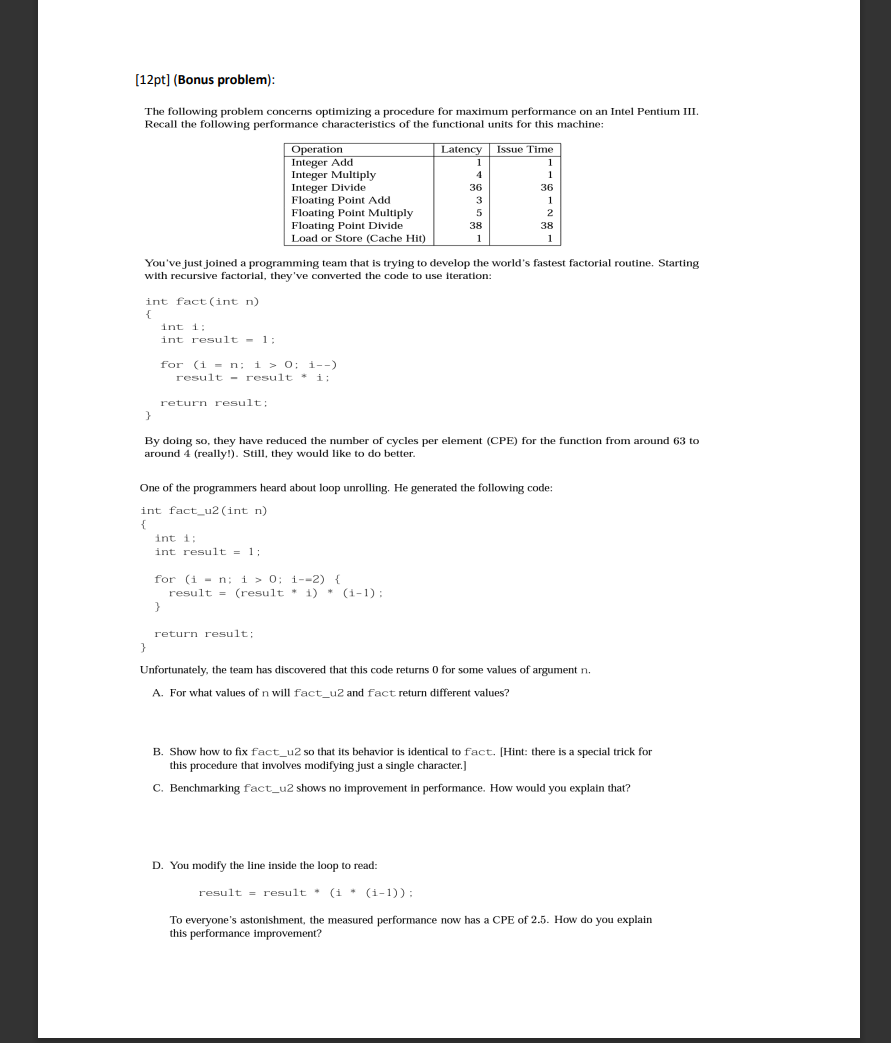 Solved [12pt] (Bonus problem): The following problem | Chegg.com