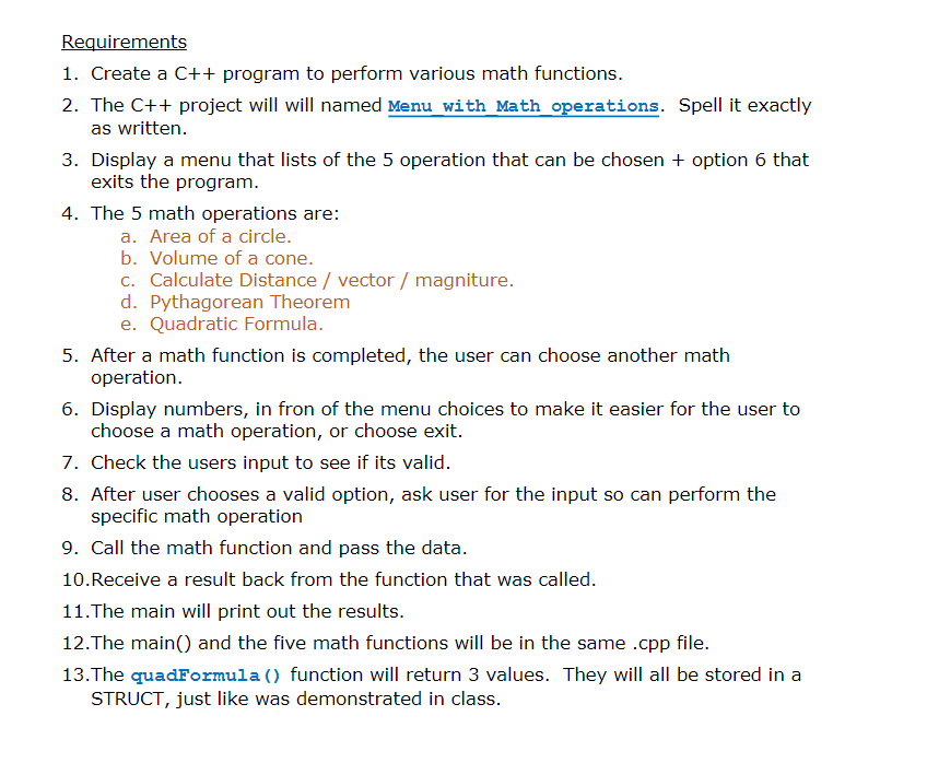 Solved Requirements 1. Create a C++ program to perform | Chegg.com