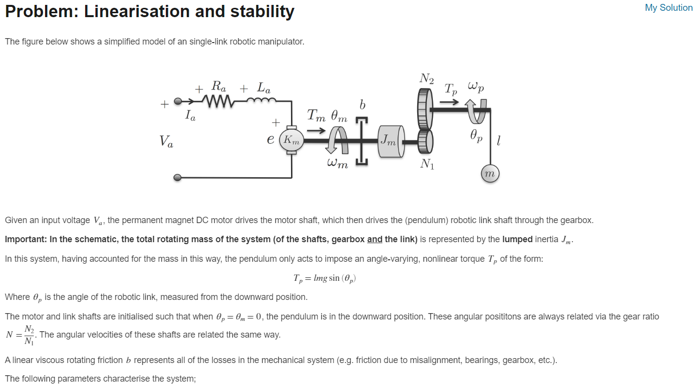 Problem: Linearisation and stability The figure below | Chegg.com
