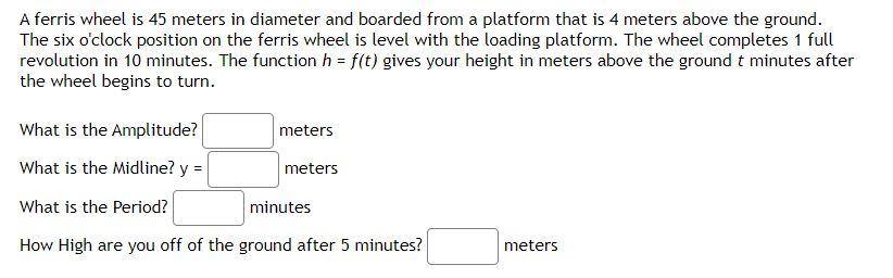 Solved A ferris wheel is 45 meters in diameter and boarded | Chegg.com