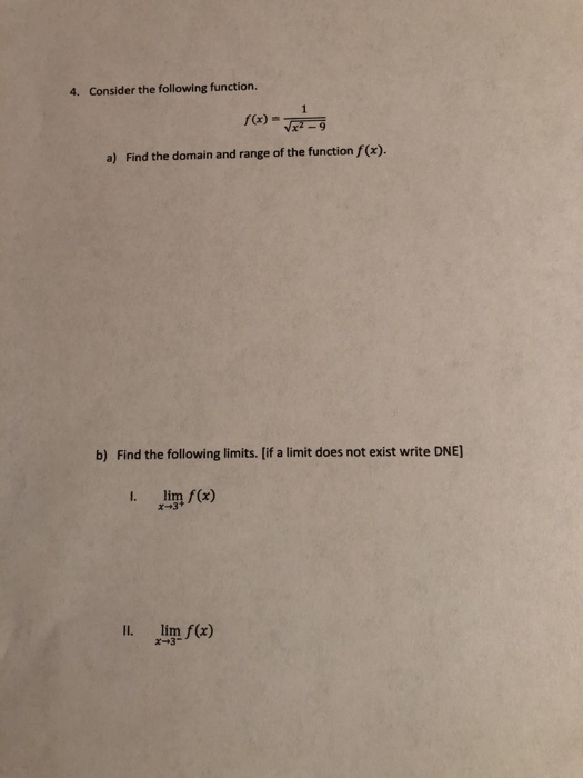 Solved 4. Consider the following function. f(x) x2-9 a) Find | Chegg.com