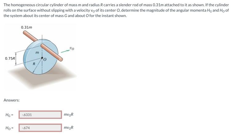 Solved The homogeneous circular cylinder of mass m and | Chegg.com