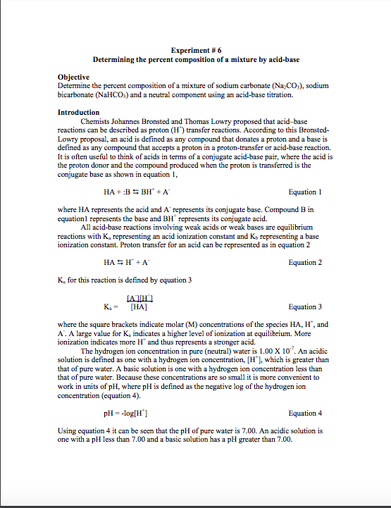 Experiment #6 Determining the percent composition of | Chegg.com