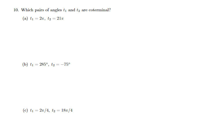 Solved Which pairs of angles t1 ﻿and t2 ﻿are | Chegg.com