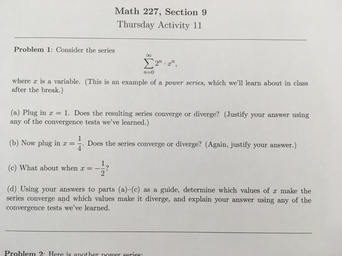 Solved Math 227, Section 9 Thursday Activity 11 Problem 1: | Chegg.com