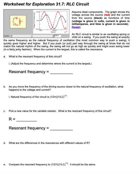 Solved Worksheet for Exploration 31.7: RLC Circuit Assume | Chegg.com