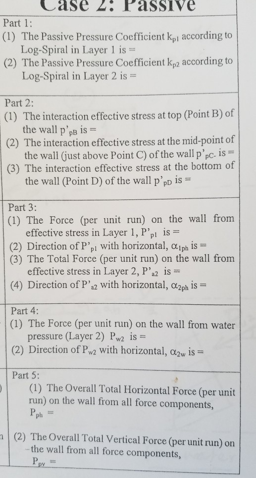 Lase 2: Passive Part 1: (1) The Passive Pressure | Chegg.com