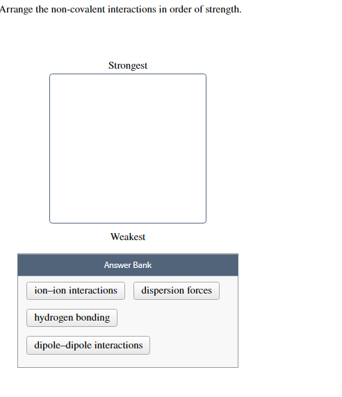 Solved Arrange the non-covalent interactions in order of | Chegg.com