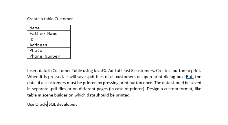 Create a table Customer Name Father Name ID Address | Chegg.com