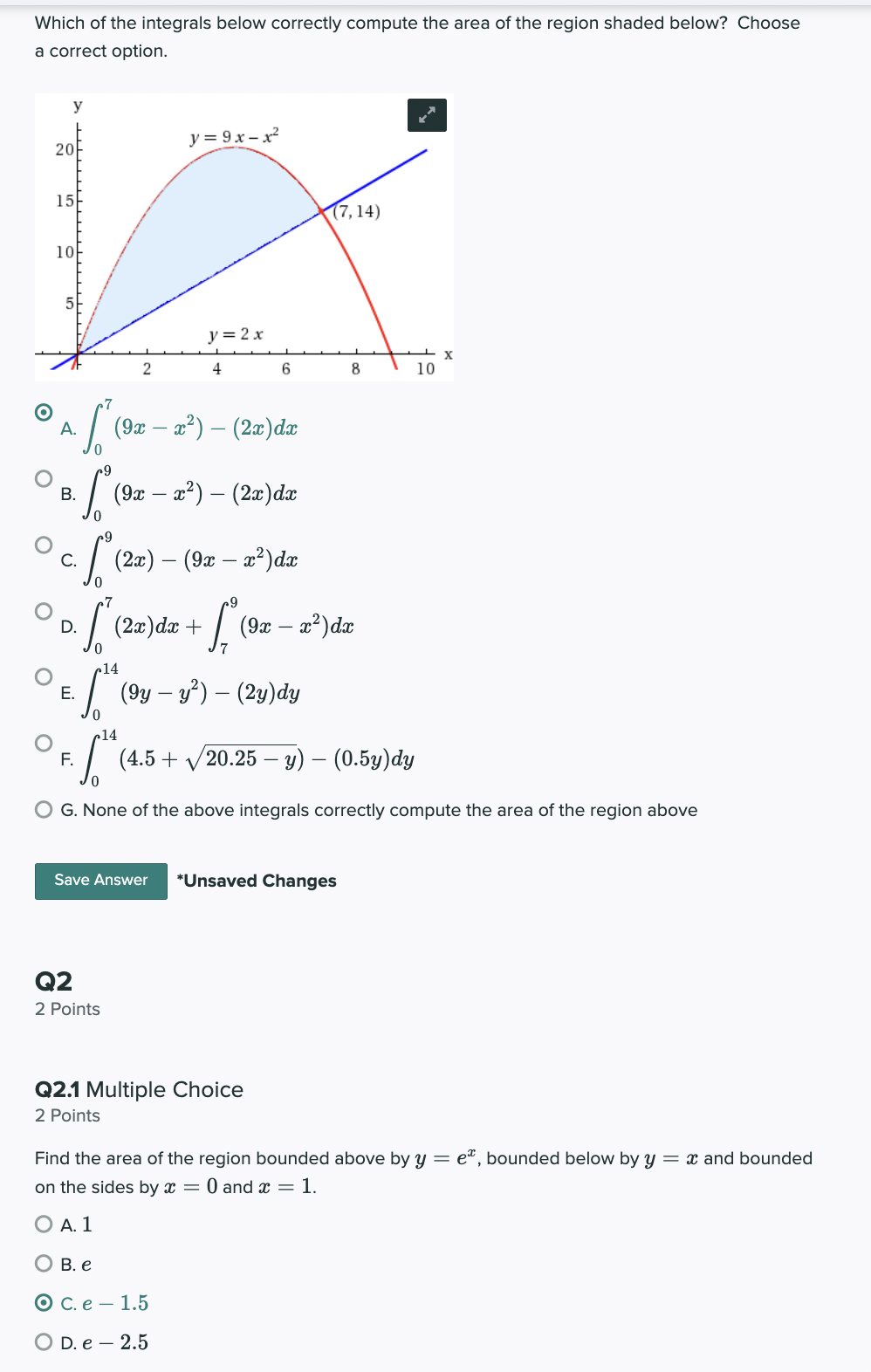 Solved Q1.1 Multiple Choice Point Which of the integrals | Chegg.com