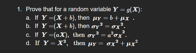 Solved Prove that for a random variable Y=g(x) ﻿:a. ﻿If | Chegg.com