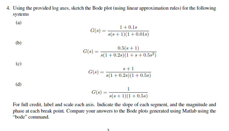 Solved 4. Using the provided log axes, sketch the Bode plot | Chegg.com
