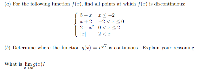 Solved (a) For the following function f(c), find all points | Chegg.com