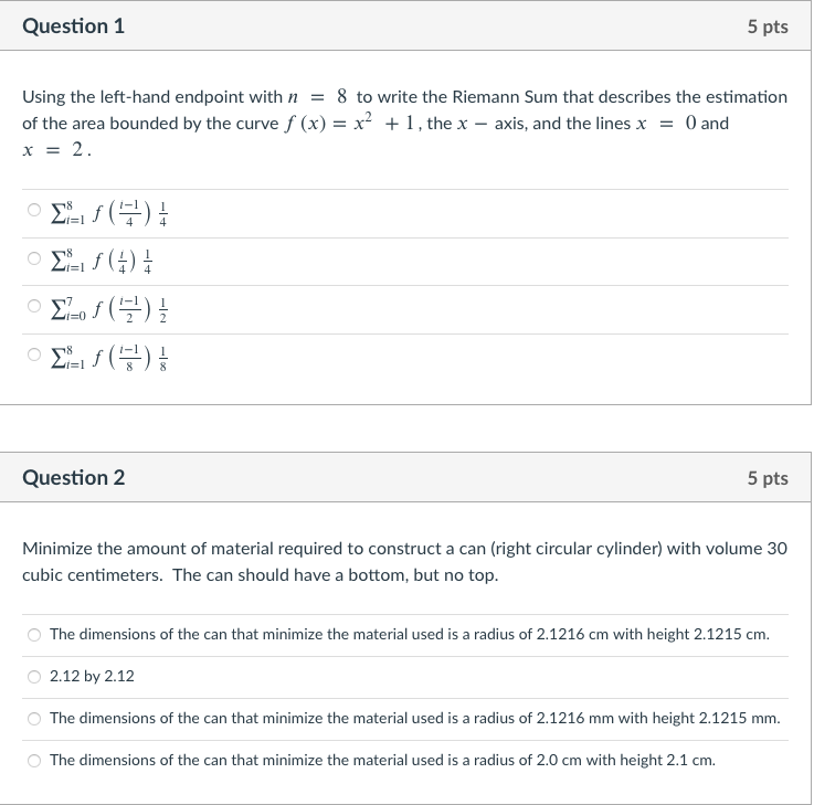 Solved Question 1 5 pts Using the left-hand endpoint with n | Chegg.com