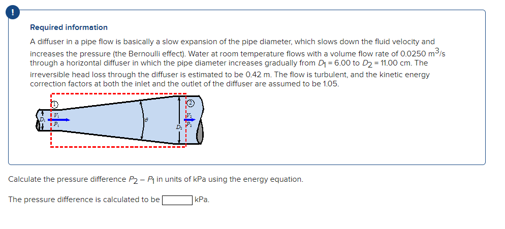 Solved Required information A diffuser in a pipe flow is | Chegg.com