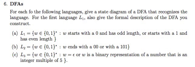 Solved 6. DFAs For each fo the following languages, give a | Chegg.com