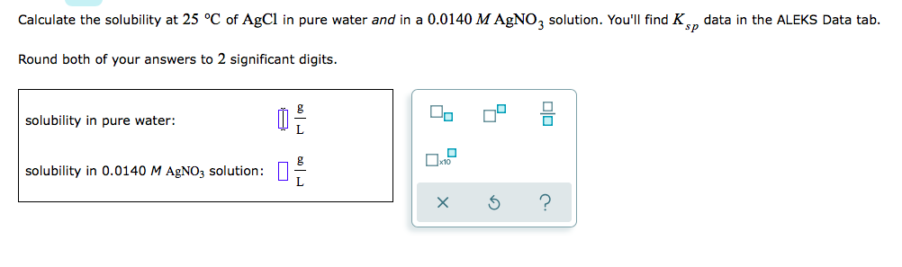 Solved Calculate the solubility at 25 °C of AgCl in pure | Chegg.com