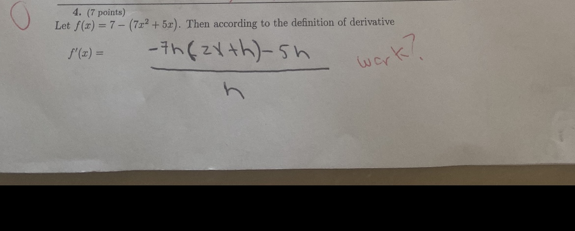 Solved (7 ﻿points)Let f(x)=7-(7x2+5x). ﻿Then according to | Chegg.com